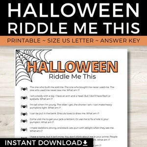 Halloween Riddles Trivia Game PRINTABLE, Riddle Me This Kids Halloween ...