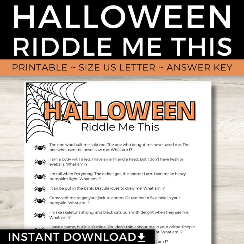 Halloween Riddles Trivia Game PRINTABLE, Riddle Me This Kids Halloween ...