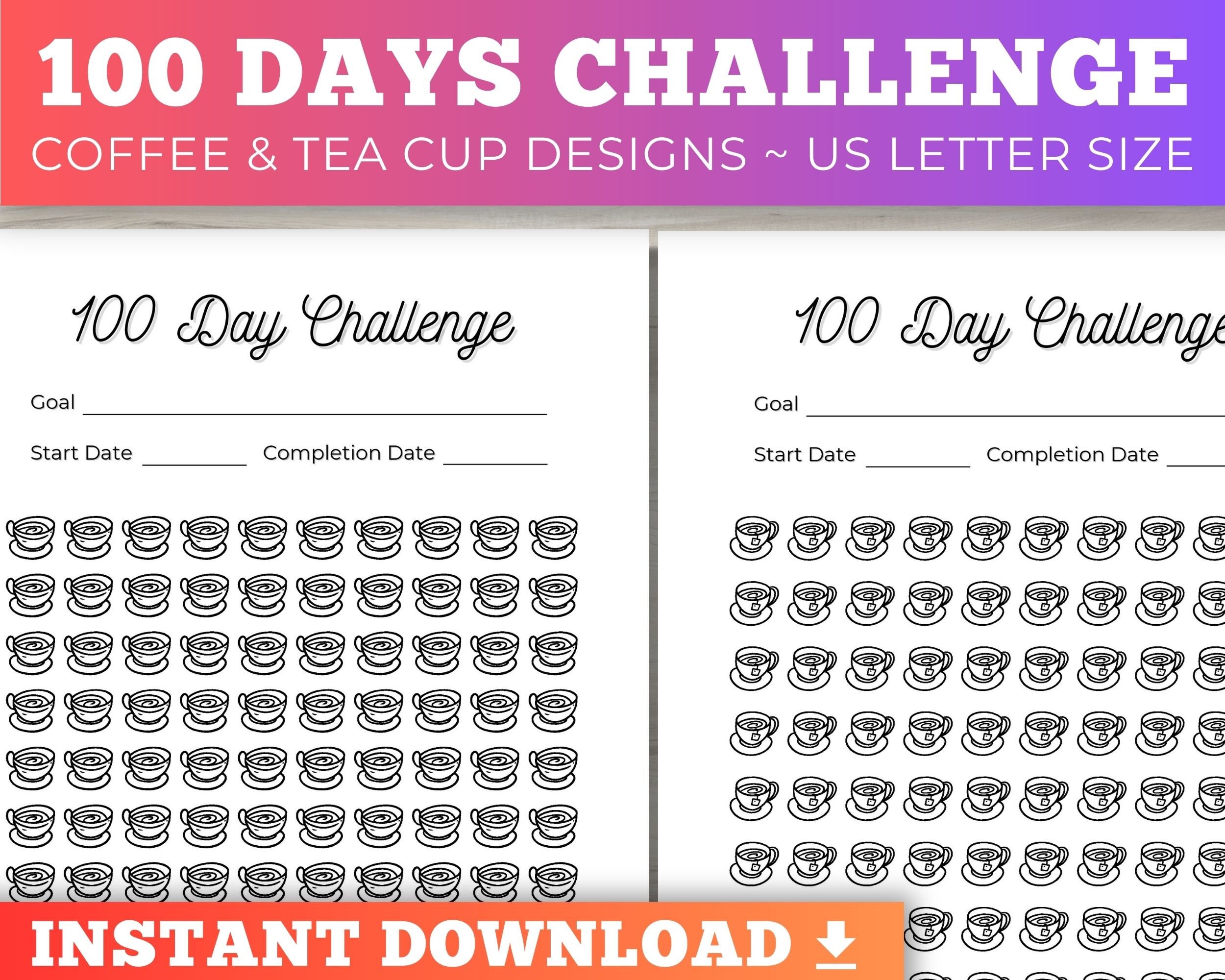 100 Days Challenge Printable Habit Tracker, Goal Tracker Coloring Page ...