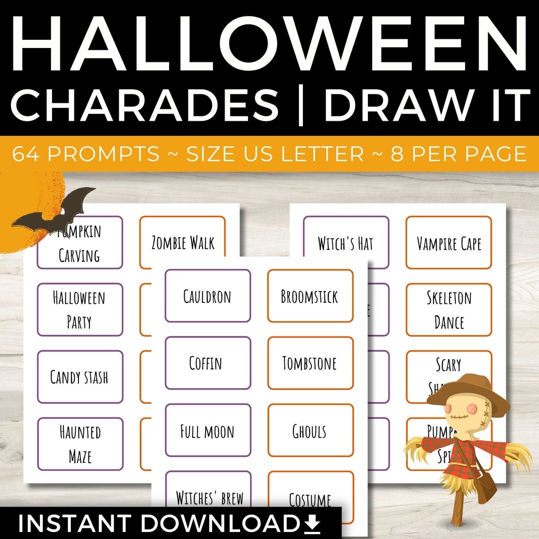 Halloween Charades (draw It Cards) PRINTABLE Kids Halloween Party Game ...