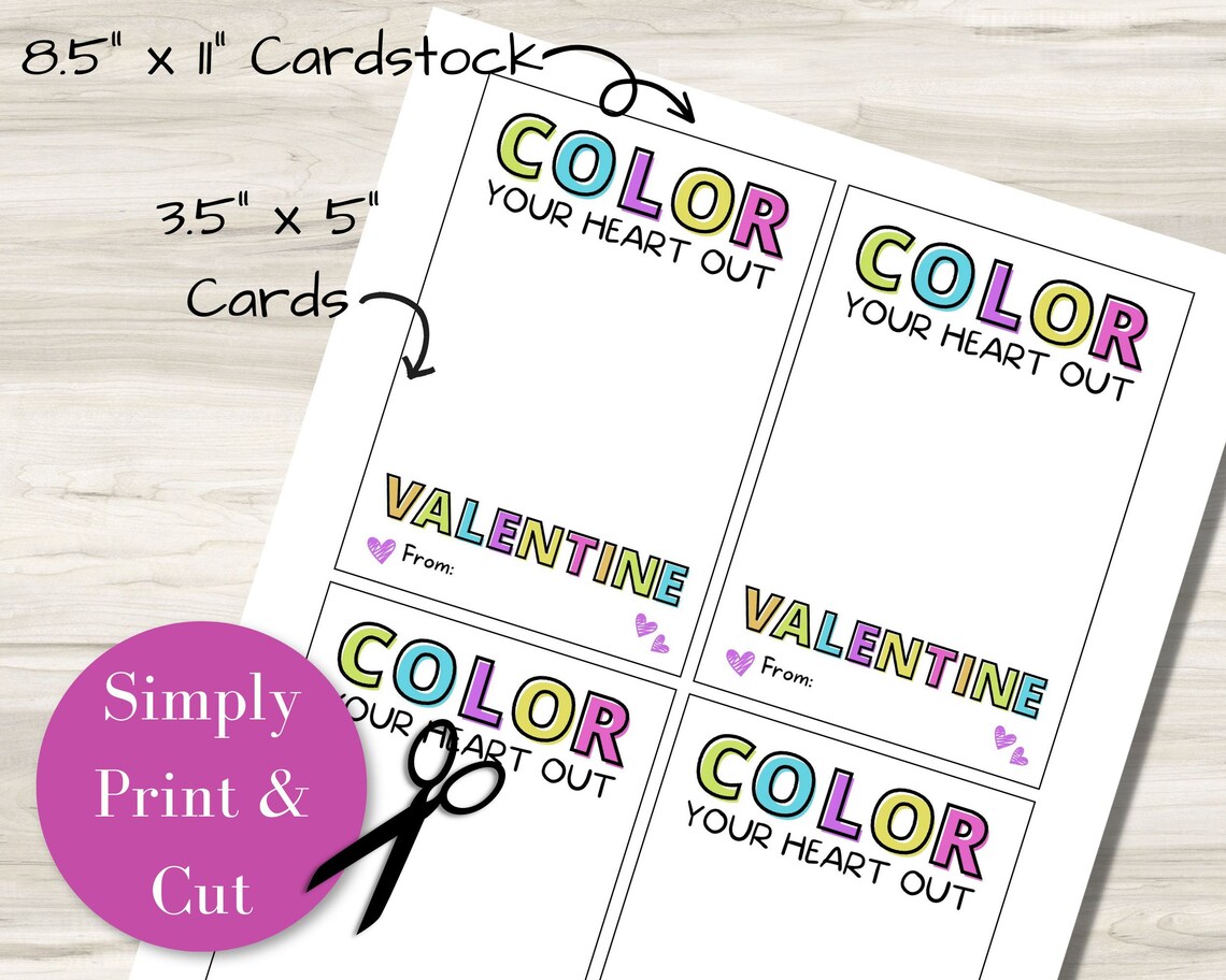 Color Your Heart Out Printable Valentine's Day Crayon Card for Kids ...