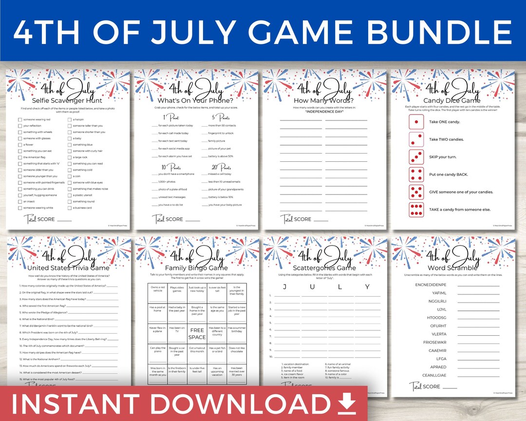 Fourth of July Games Bundle, Patriotic Party Games (printable PDF) - Etsy