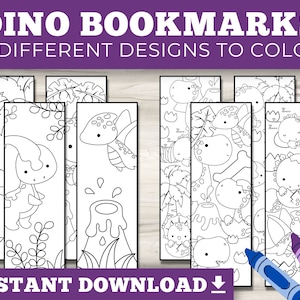 Dinosaur Coloring Bookmarks, 8 Printable Bookmarks for Kids, Dino ...
