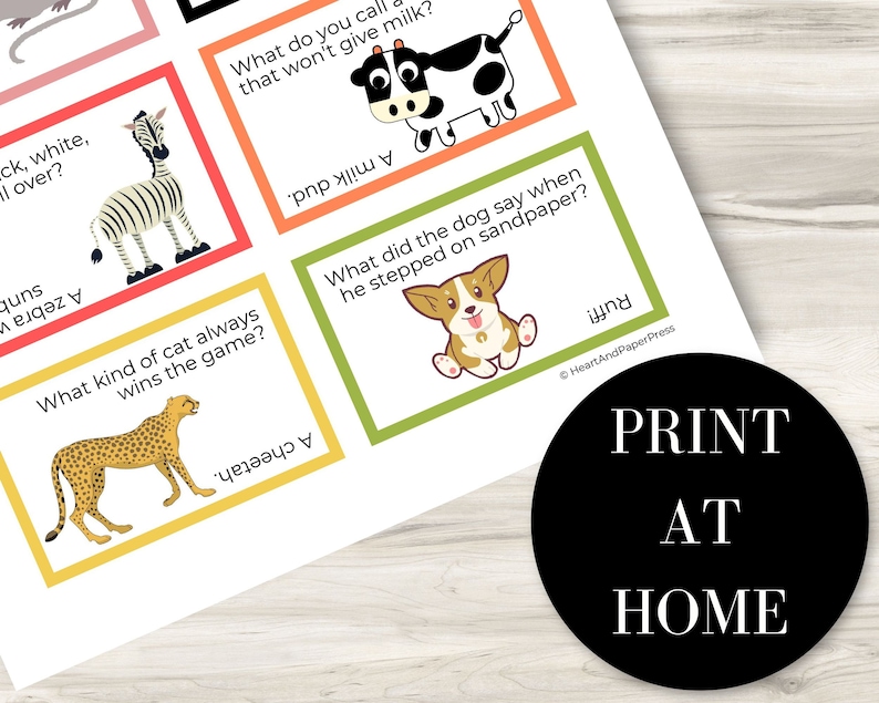 Animal Lunchbox Notes for Kids, Printable Lunch Box Jokes, Lunch Notes ...