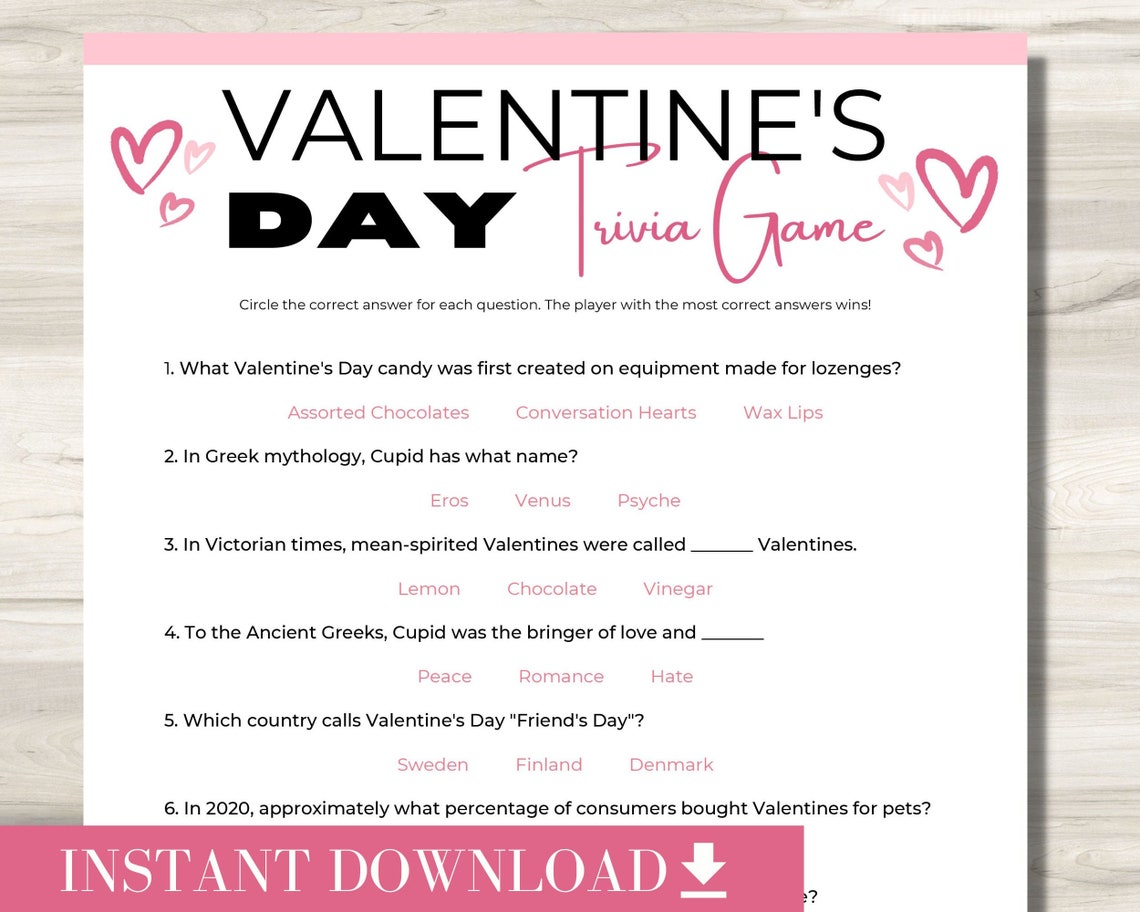 Valentines Trivia Game for Galentines Day, Office Party Game, or Group ...