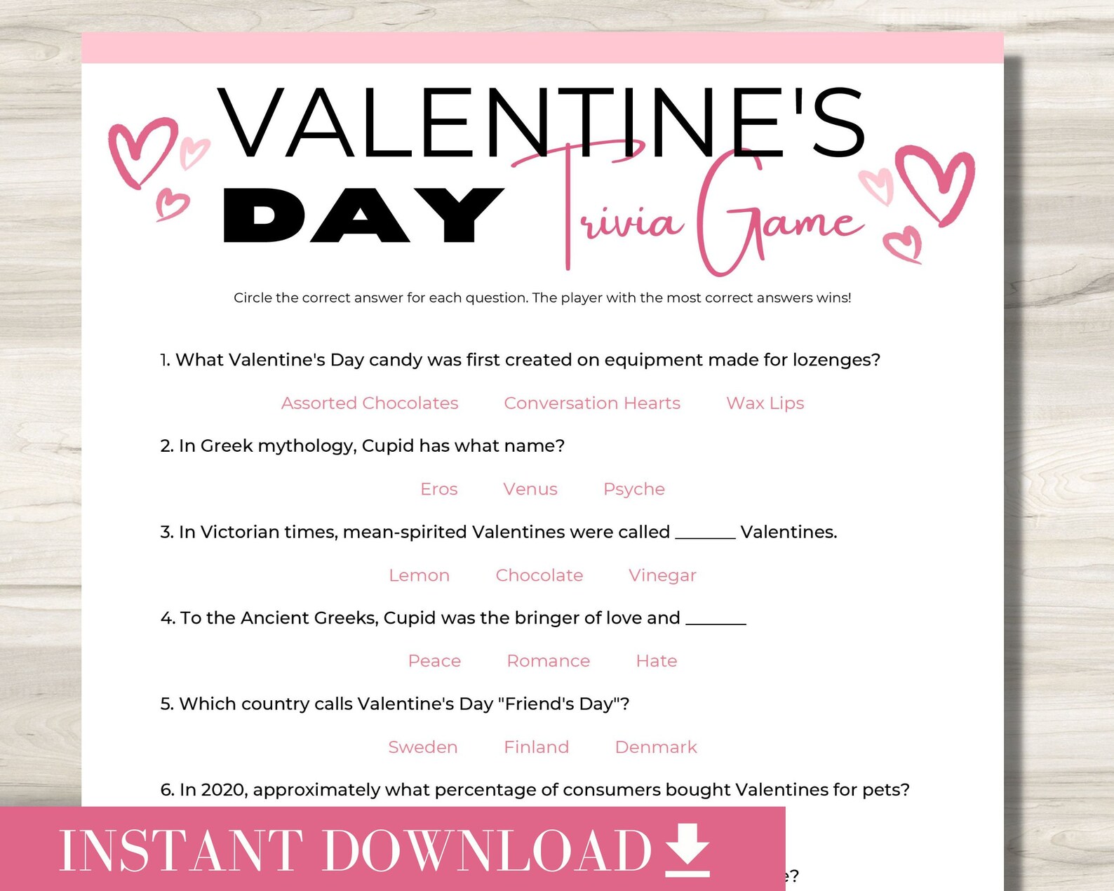 Valentines Trivia Game for Galentines Day, Office Party Game, or Group ...