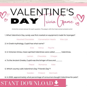 Valentines Trivia Game for Galentines Day, Office Party Game, or Group ...