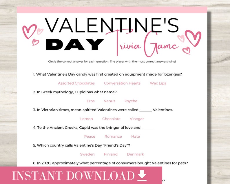Valentines Trivia Game for Galentines Day, Office Party Game, or Group ...