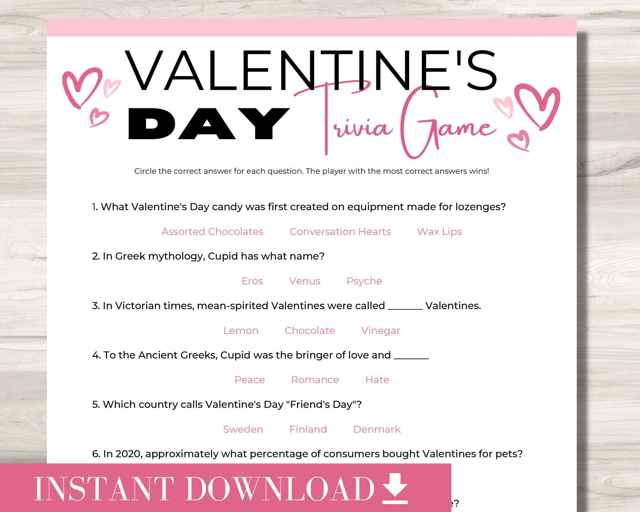Valentines Trivia Game for Galentines Day, Office Party Game, or Group ...