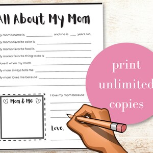 All About My Mom Printable Letter, Gift From Child, Mother's Day Craft ...