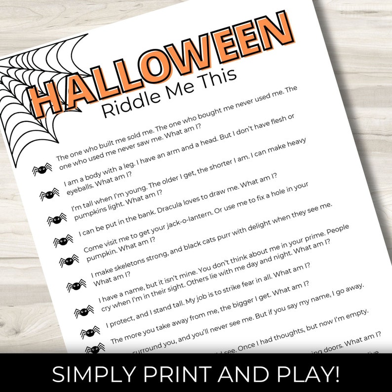 Halloween Riddles Trivia Game PRINTABLE, Riddle Me This Kids Halloween ...