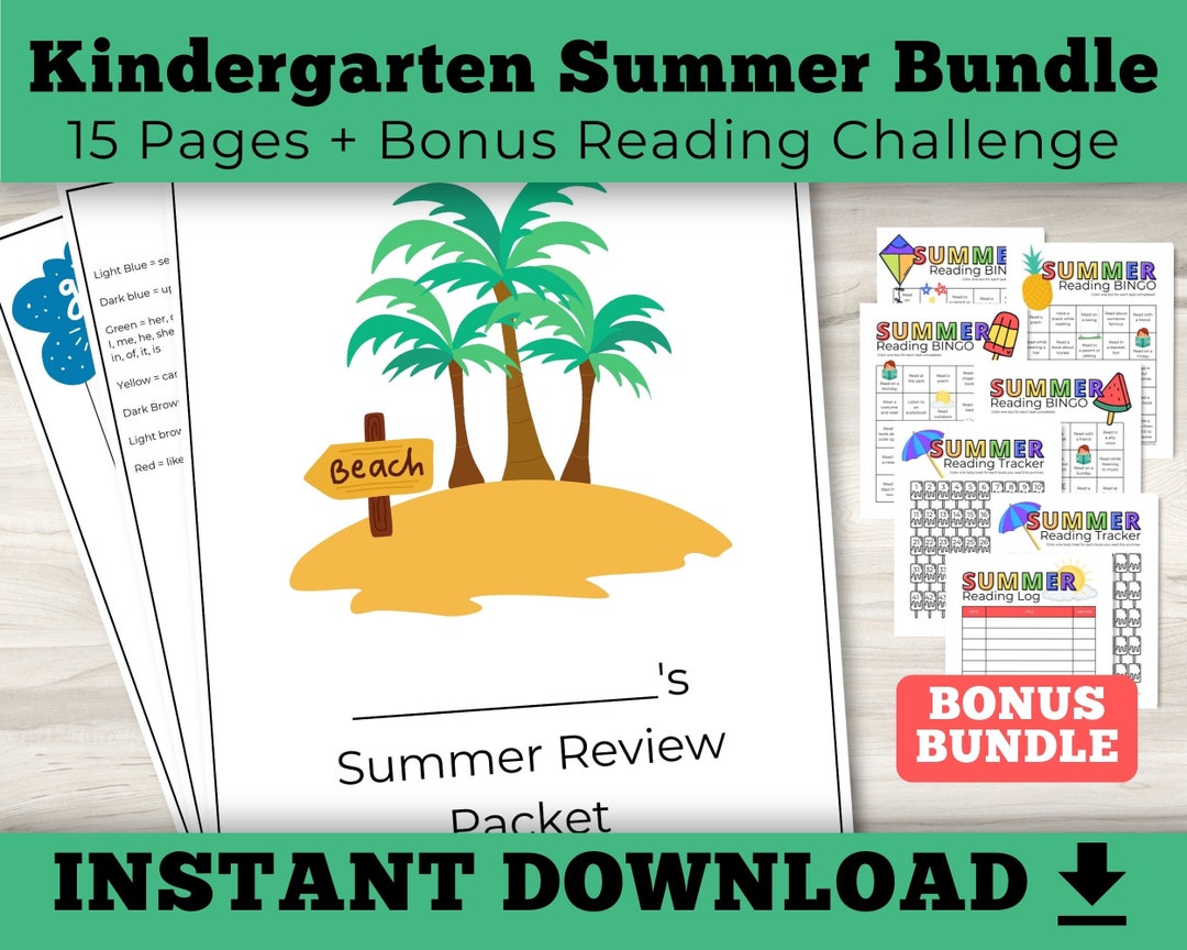 Kindergarten Summer Review PRINTABLE Bundle BONUS Summer Reading ...