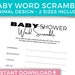 Baby Shower Word Scramble, Printable Baby Shower Games, Minimal Gender ...