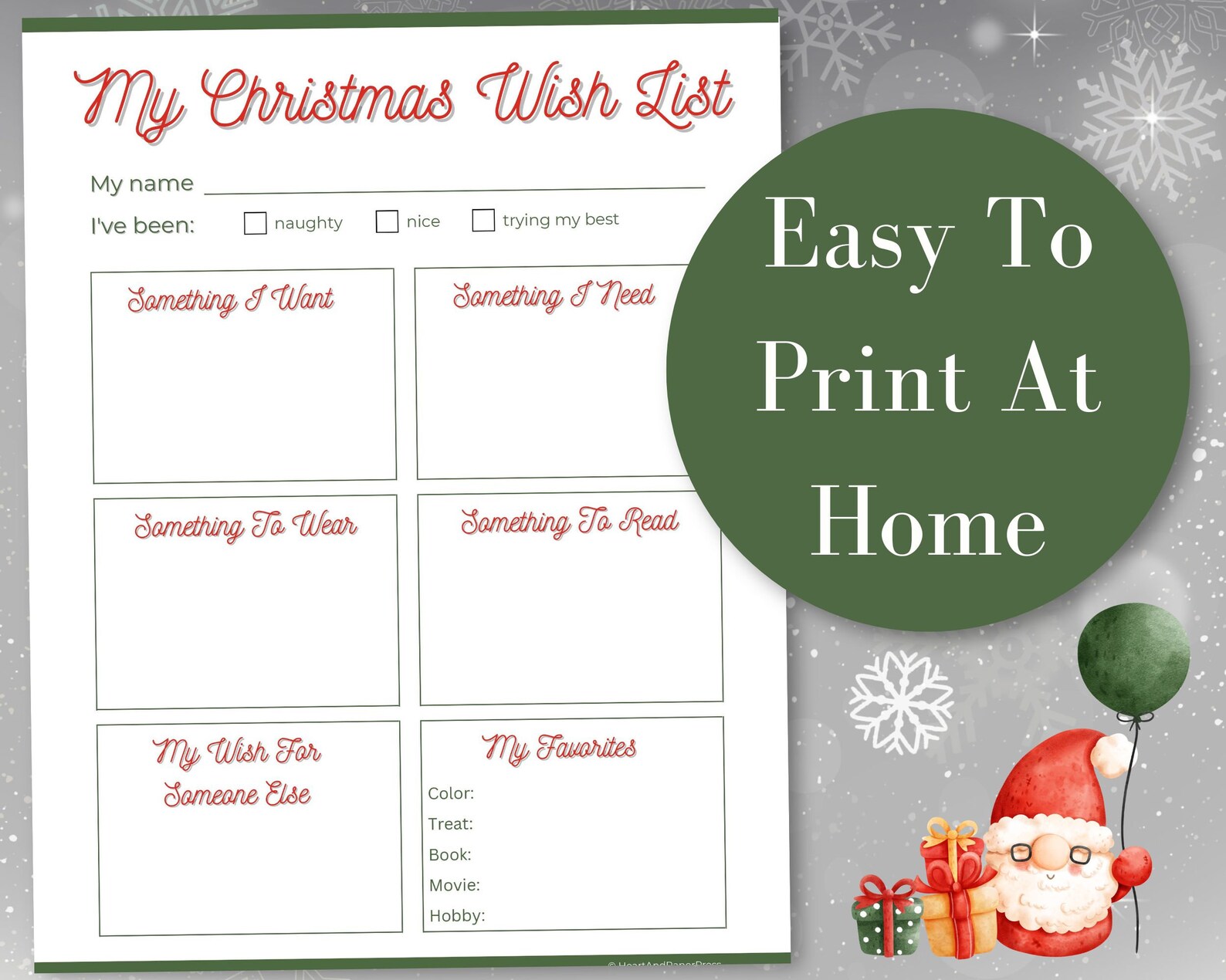 Christmas Wish List Printable, Wish List for Kids, Letter to Santa ...