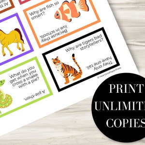 Animal Lunchbox Notes for Kids, Printable Lunch Box Jokes, Lunch Notes ...