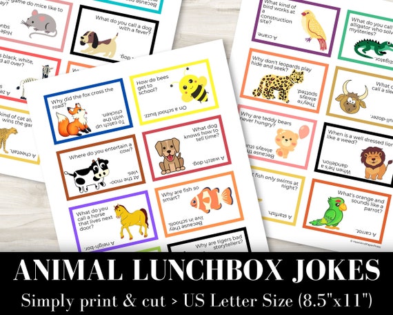 Animal Lunchbox Notes for Kids Printable Lunch Box Jokes - Etsy