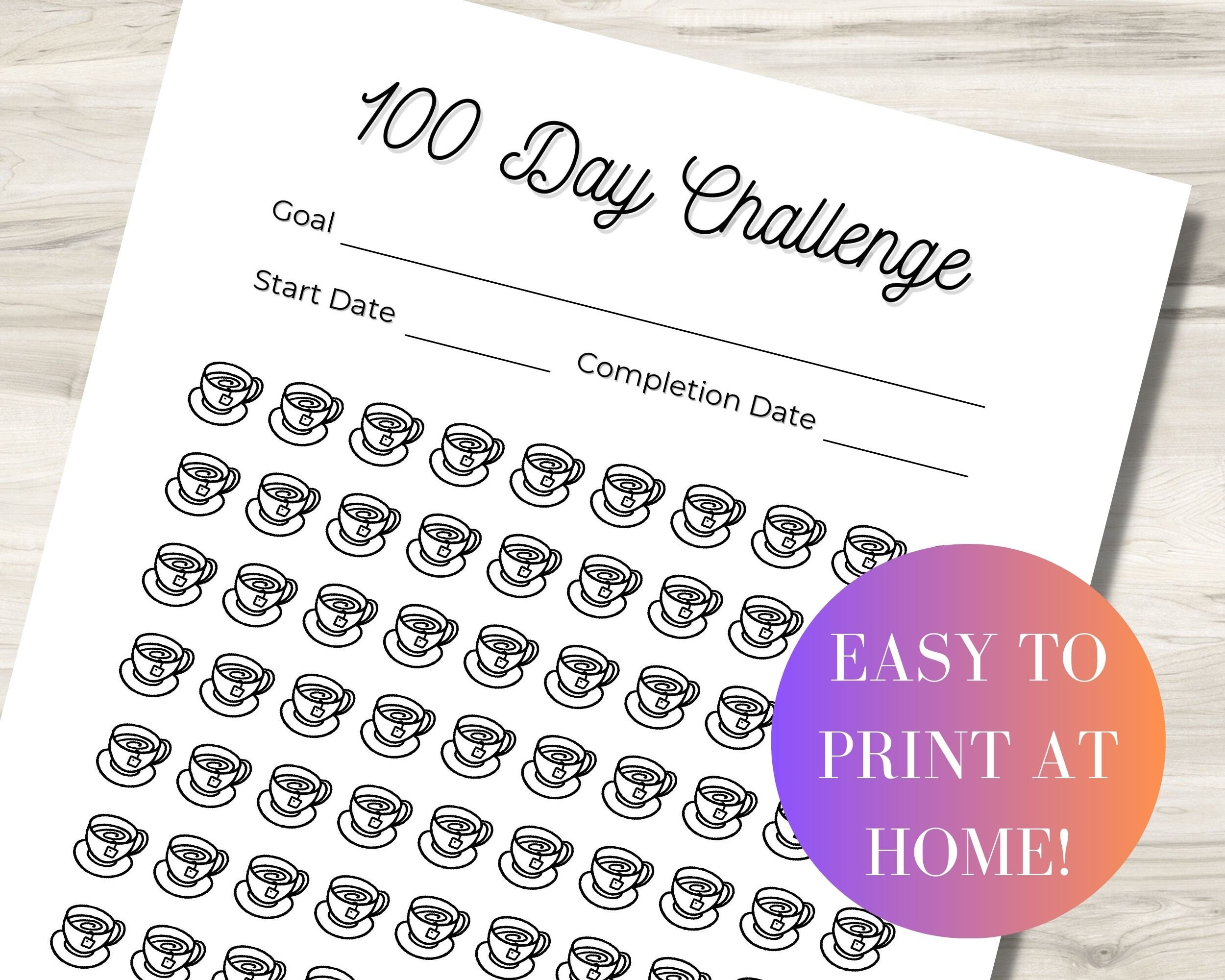 100 Days Challenge Printable Habit Tracker, Goal Tracker Coloring Page ...
