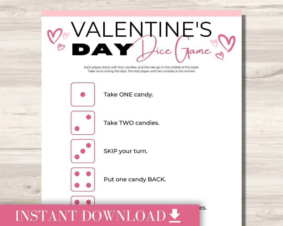 Valentine's Day Candy Dice Game for Kids, Galentine's Games, Office ...