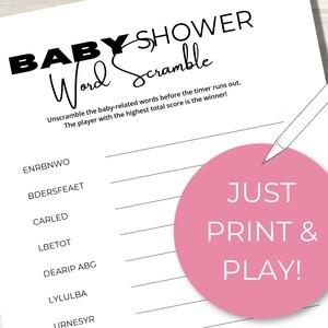 Baby Shower Word Scramble, Printable Baby Shower Games, Minimal Gender ...