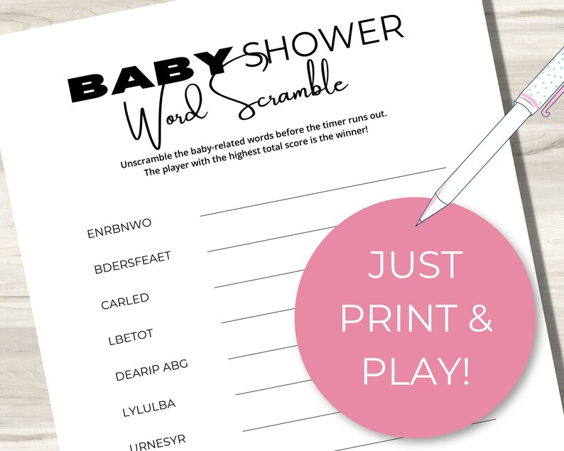 Baby Shower Word Scramble, Printable Baby Shower Games, Minimal Gender ...