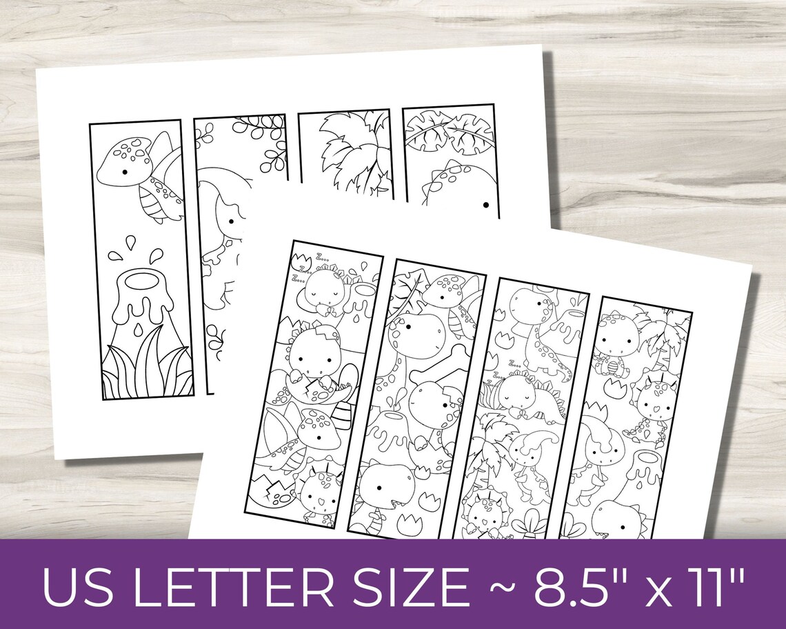 Dinosaur Coloring Bookmarks, 8 Printable Bookmarks for Kids, Dino ...