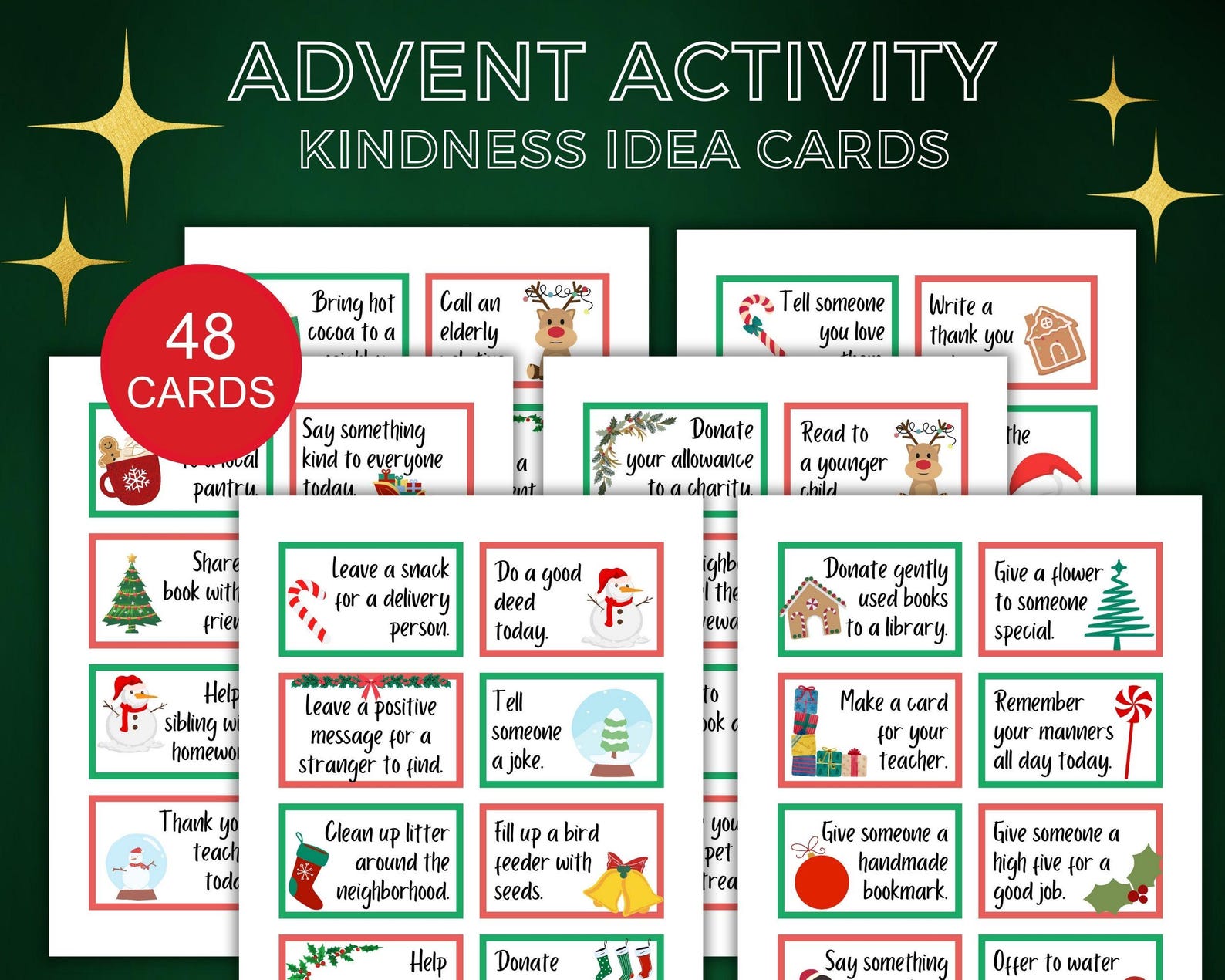 Kindness Advent Calendar Cards, Christmas Countdown Kindness Cards ...