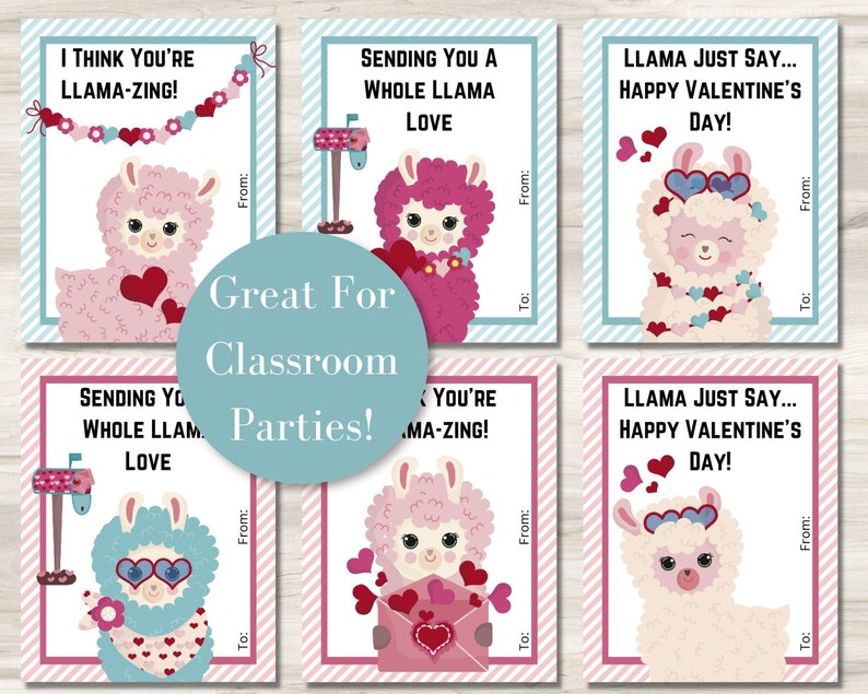 Llama Valentine Card for Kids Classroom Valentine's Day Parties - Etsy