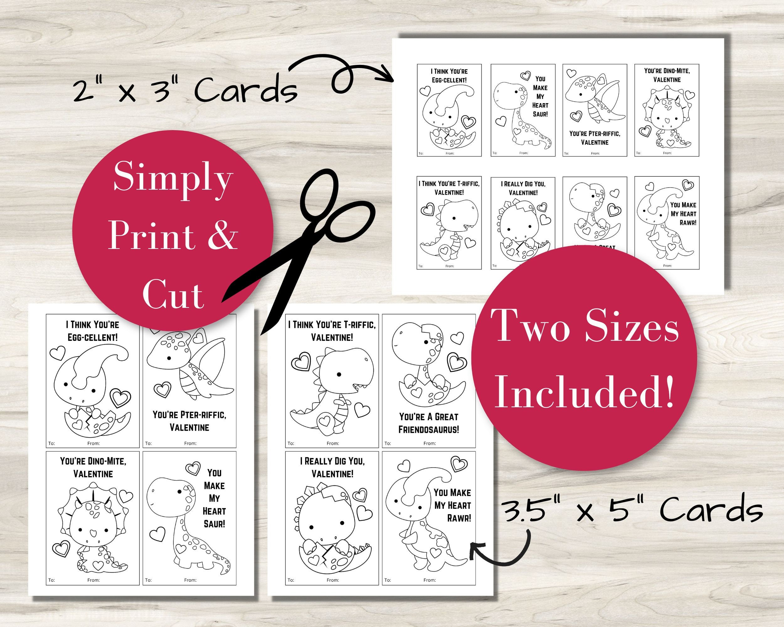 Coloring Dinosaur Valentine Card for Classroom Valentine's Day Parties ...