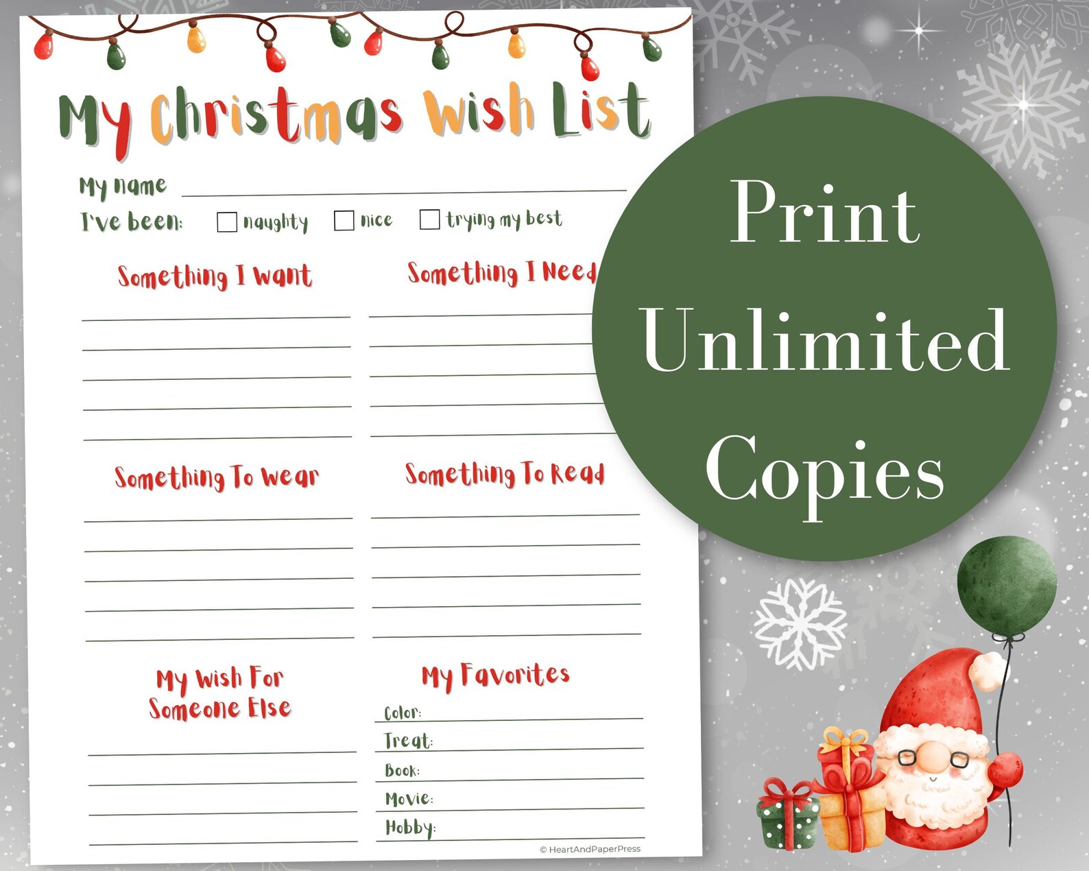 Christmas Wish List - Printable Keepsake for Kids or Letter to Santa - Etsy