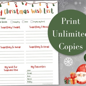Christmas Wish List - Printable Keepsake for Kids or Letter to Santa - Etsy