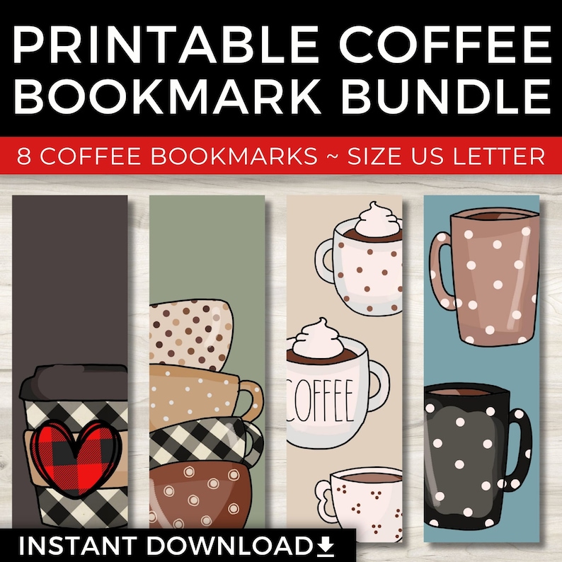 Coffee Bookmarks for Women Men, Coffee Gifts, Digital Printable Unique ...