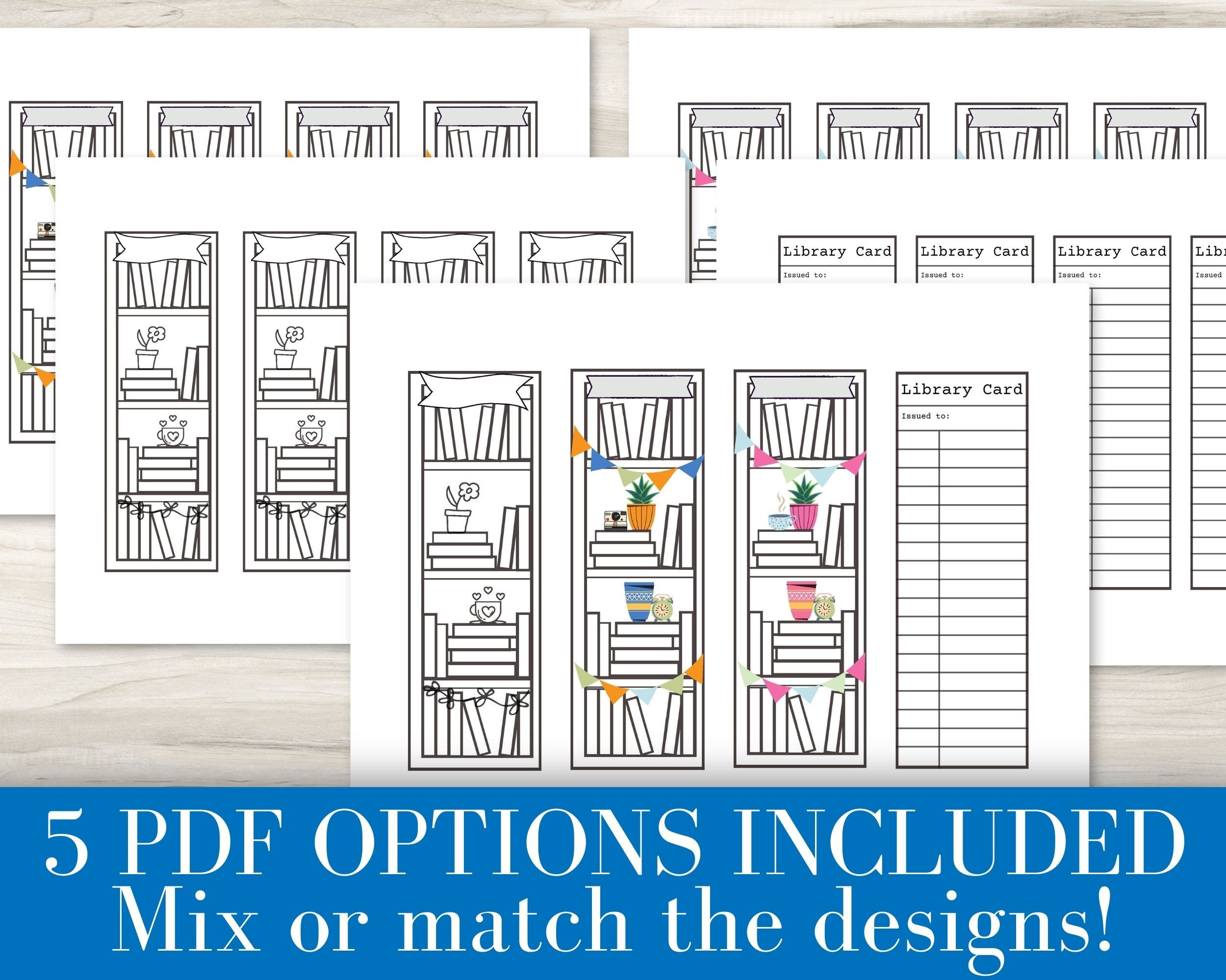 4 Reading Tracker Bookmarks With Bookshelf & Vintage Library Card to ...
