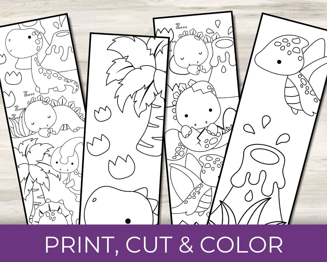 Dinosaur Coloring Bookmarks, 8 Printable Bookmarks for Kids, Dino ...