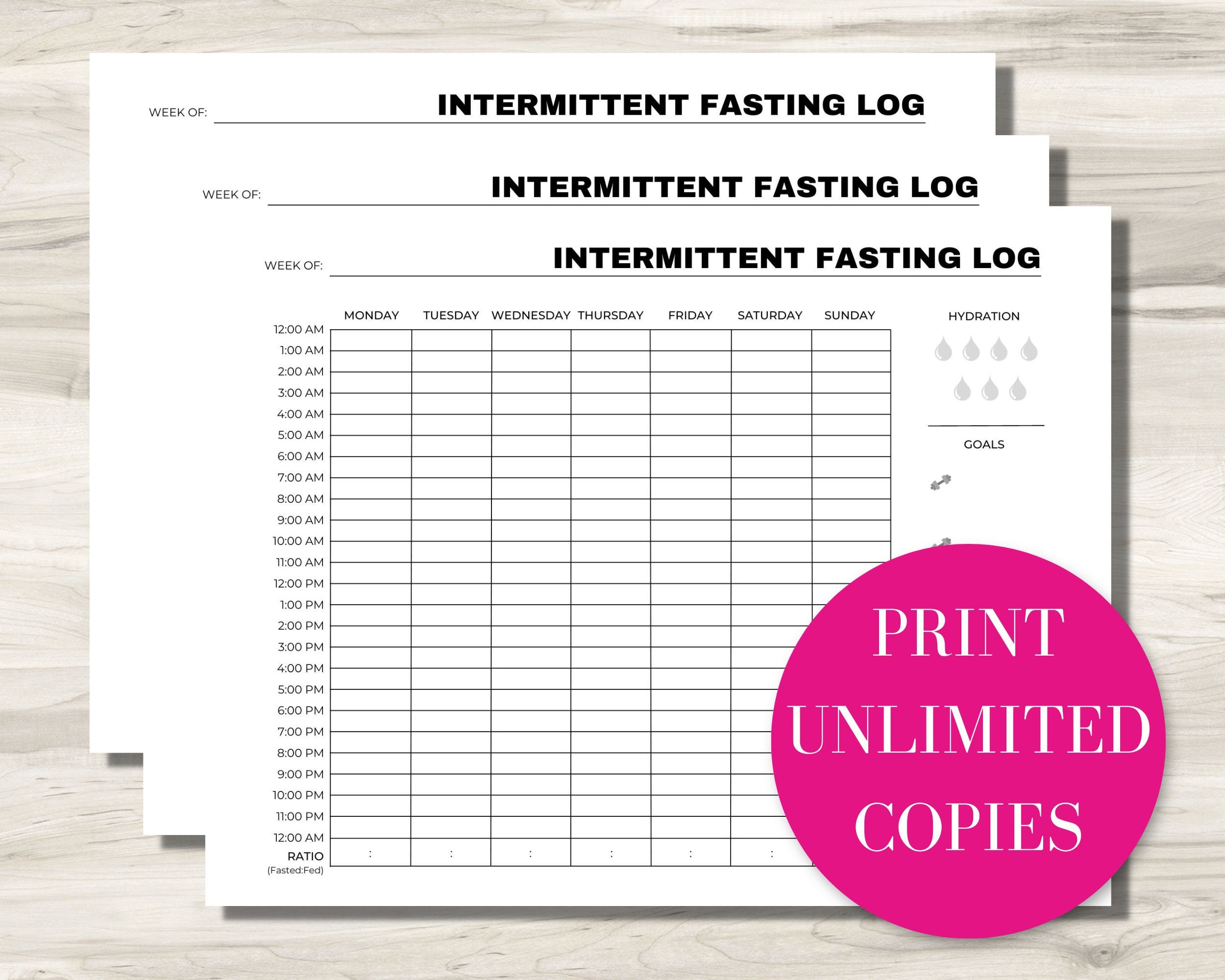 Intermittent Fasting Tracker, Fasting PRINTABLE, Weekly Fasting Tracker ...