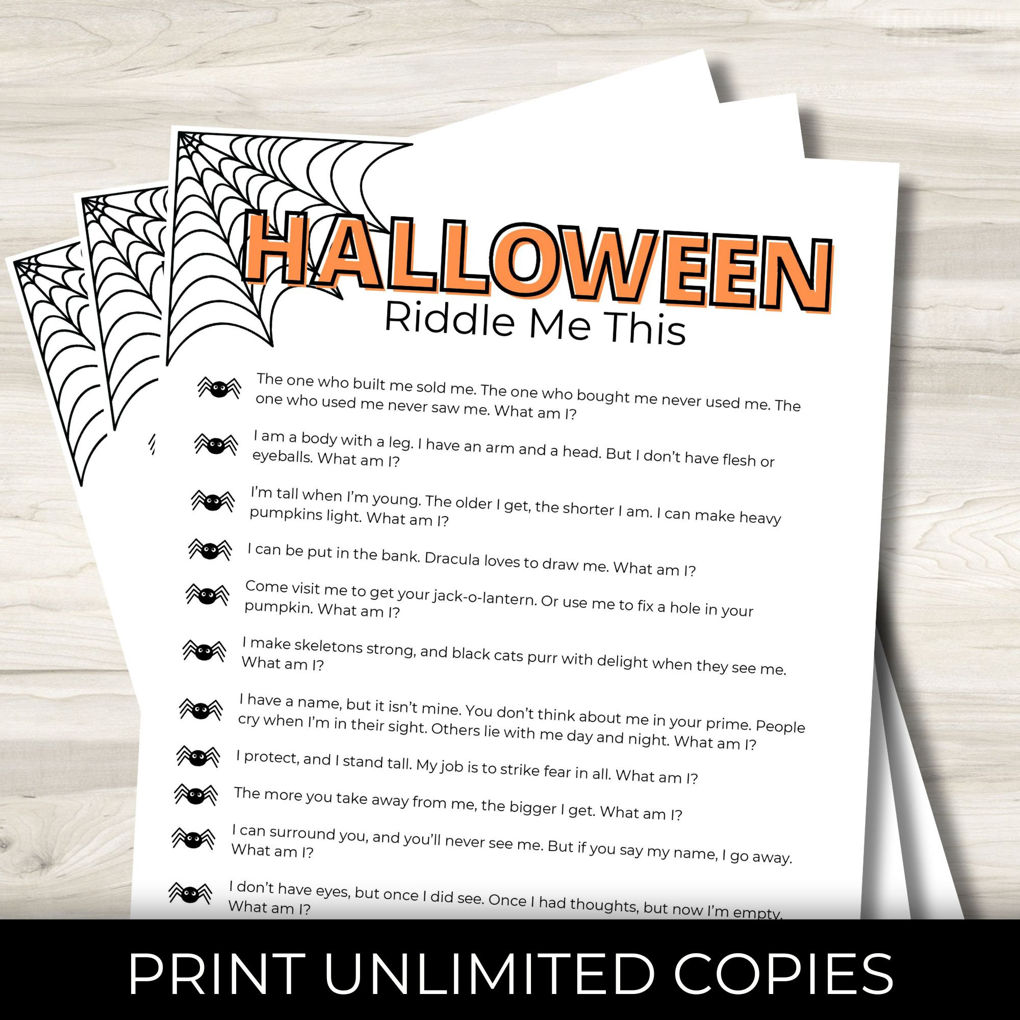 Halloween Riddles Trivia Game PRINTABLE, Riddle Me This Kids Halloween ...