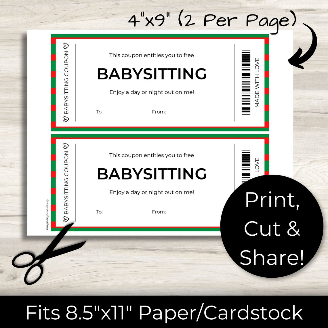 Babysitting Coupon Book for Mom, Printable Christmas Coupons, First ...