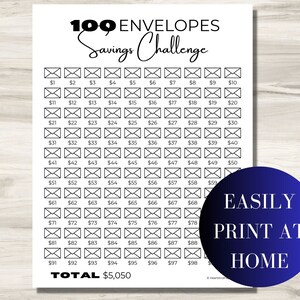 100 Envelope Challenge Printable, Save 5000 in 100 Days, Money Save ...