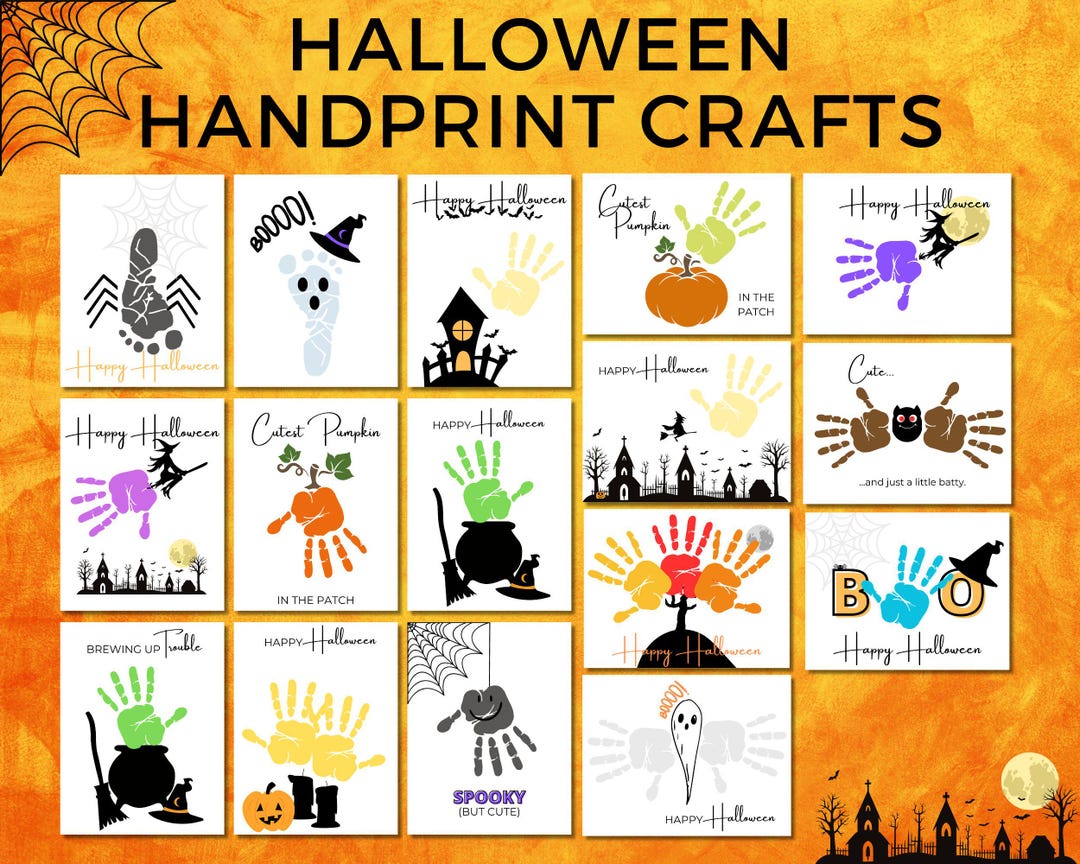 Halloween Handprint Footprint Art Bundle, Daycare Keepsake (digital ...