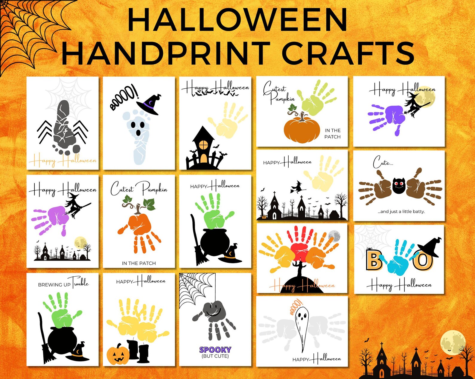 Halloween Handprint Footprint Art Bundle, Daycare Keepsake (digital ...