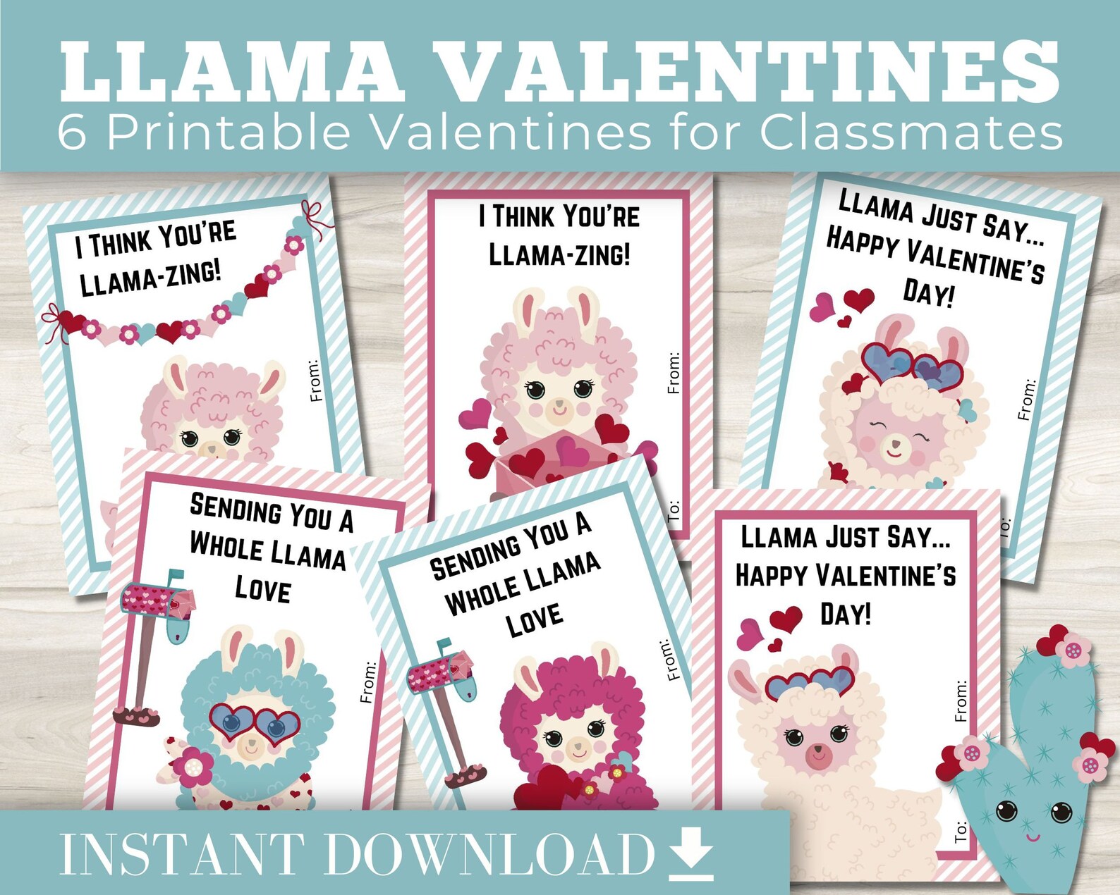 Llama Valentine Card for Kids Classroom Valentine's Day Parties - Etsy