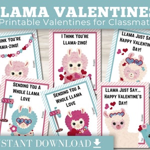 Llama Valentine Card for Kids Classroom Valentine's Day Parties - Etsy
