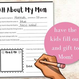 All About My Mom Printable Letter, Gift From Child, Mother's Day Craft ...