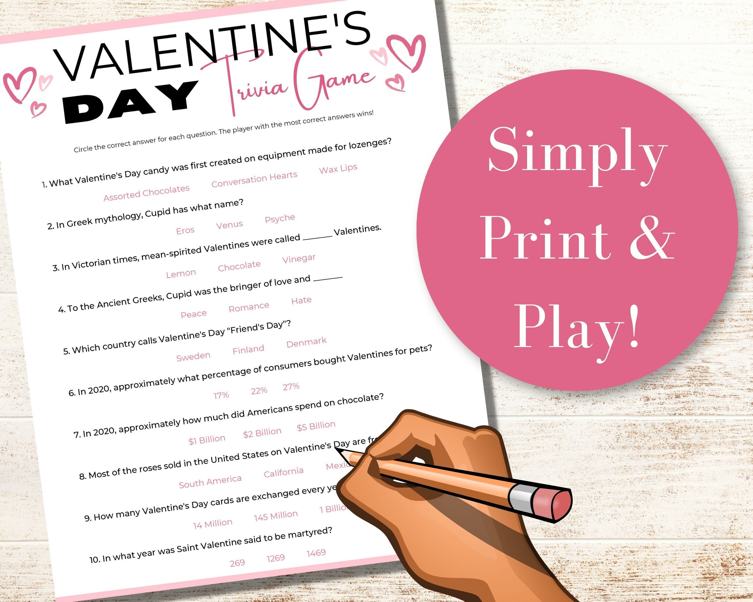 Valentines Trivia Game for Galentines Day, Office Party Game, or Group ...