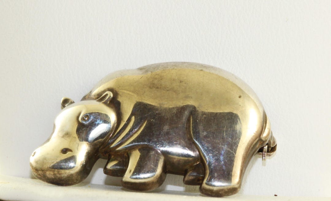 Estate Sterling Silver Hippo Pin - Etsy