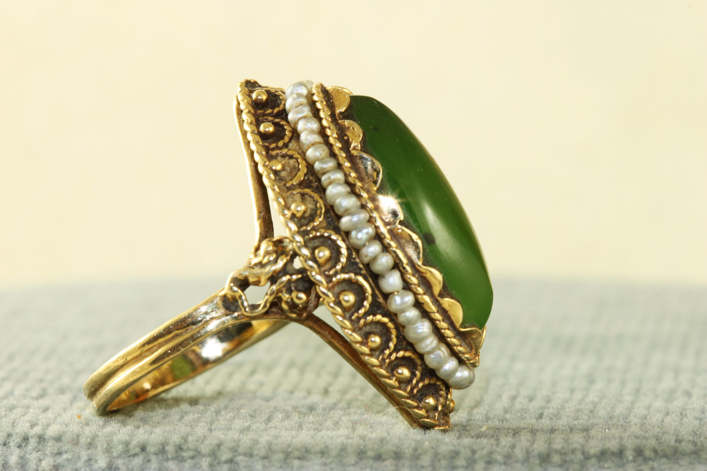 Estate 14K Jade Seed Pearl Ring - Etsy