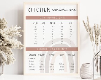 Boho Kitchen Conversion Chart Printable Cooking Guide - Etsy