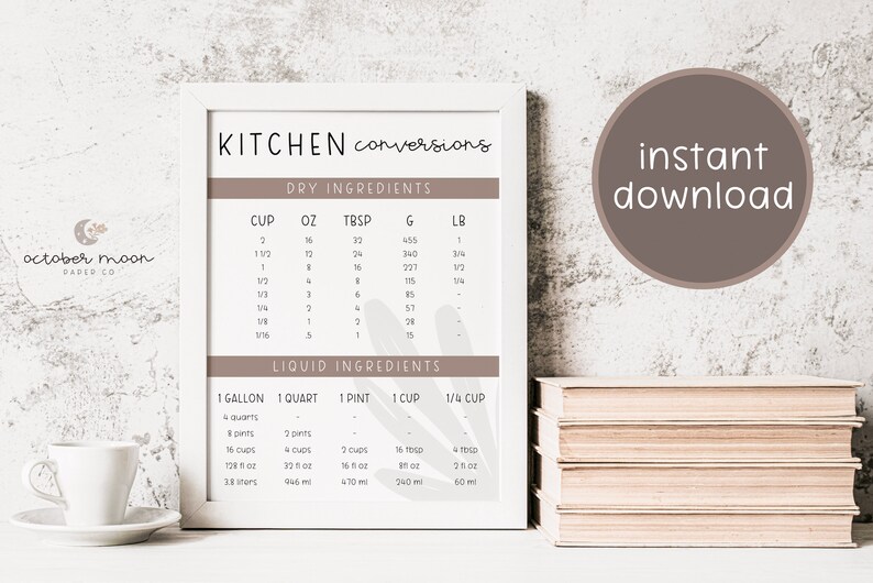 Boho Kitchen Conversion Chart Printable Cooking Guide | Etsy