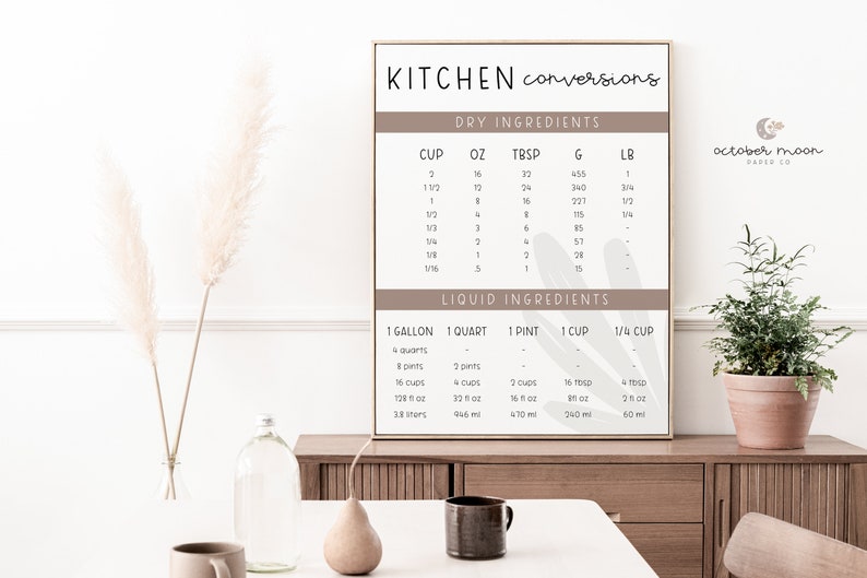 Boho Kitchen Conversion Chart Printable Cooking Guide | Etsy