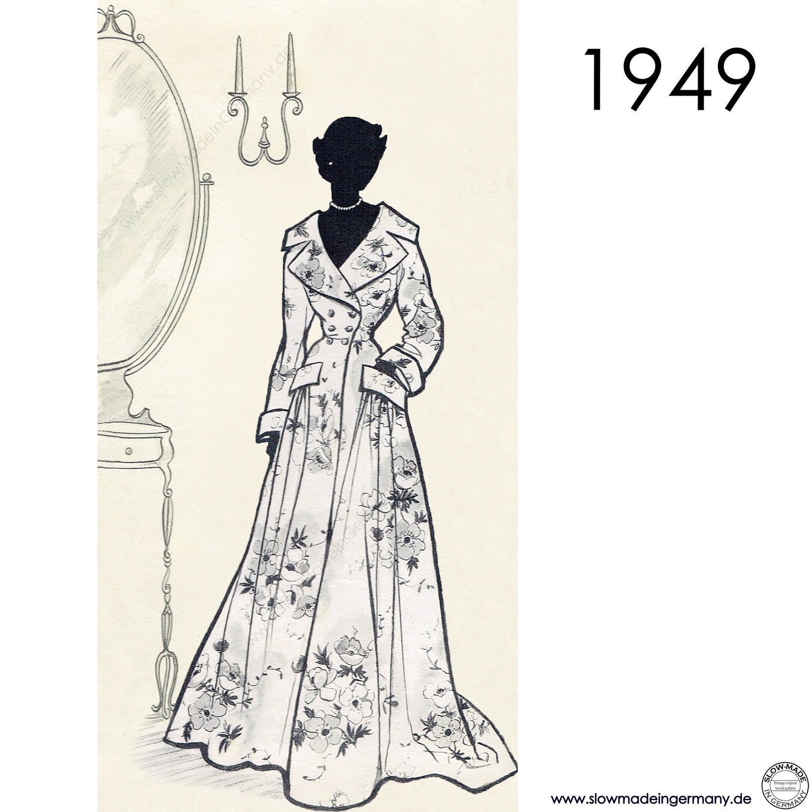 Housecoat Pattern, 1940s Long Robe Pattern With Wide Collar, Double ...