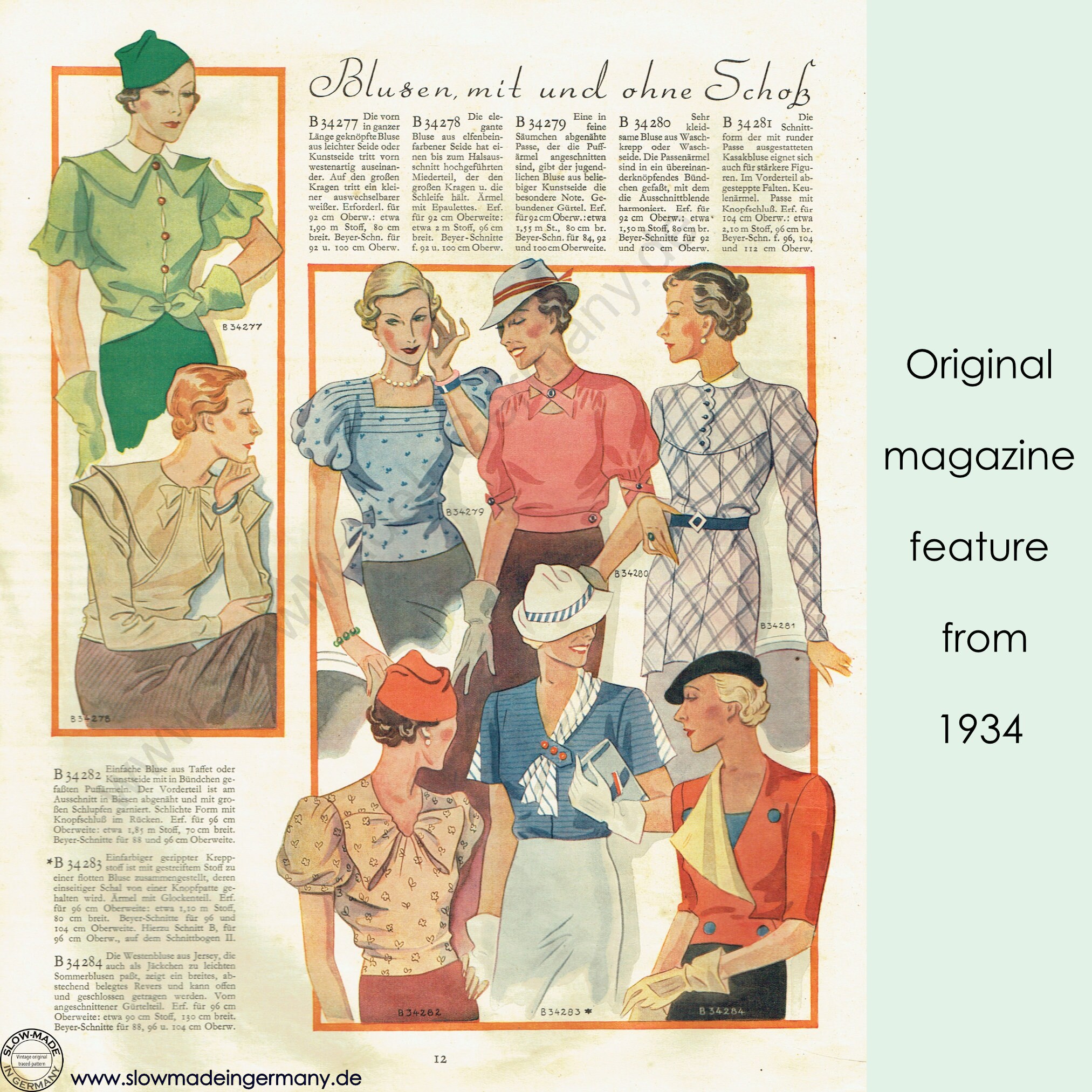 1930s Blouse Pattern. Scarf Collar. Original Vintage Size: Bust 96 Cm ...